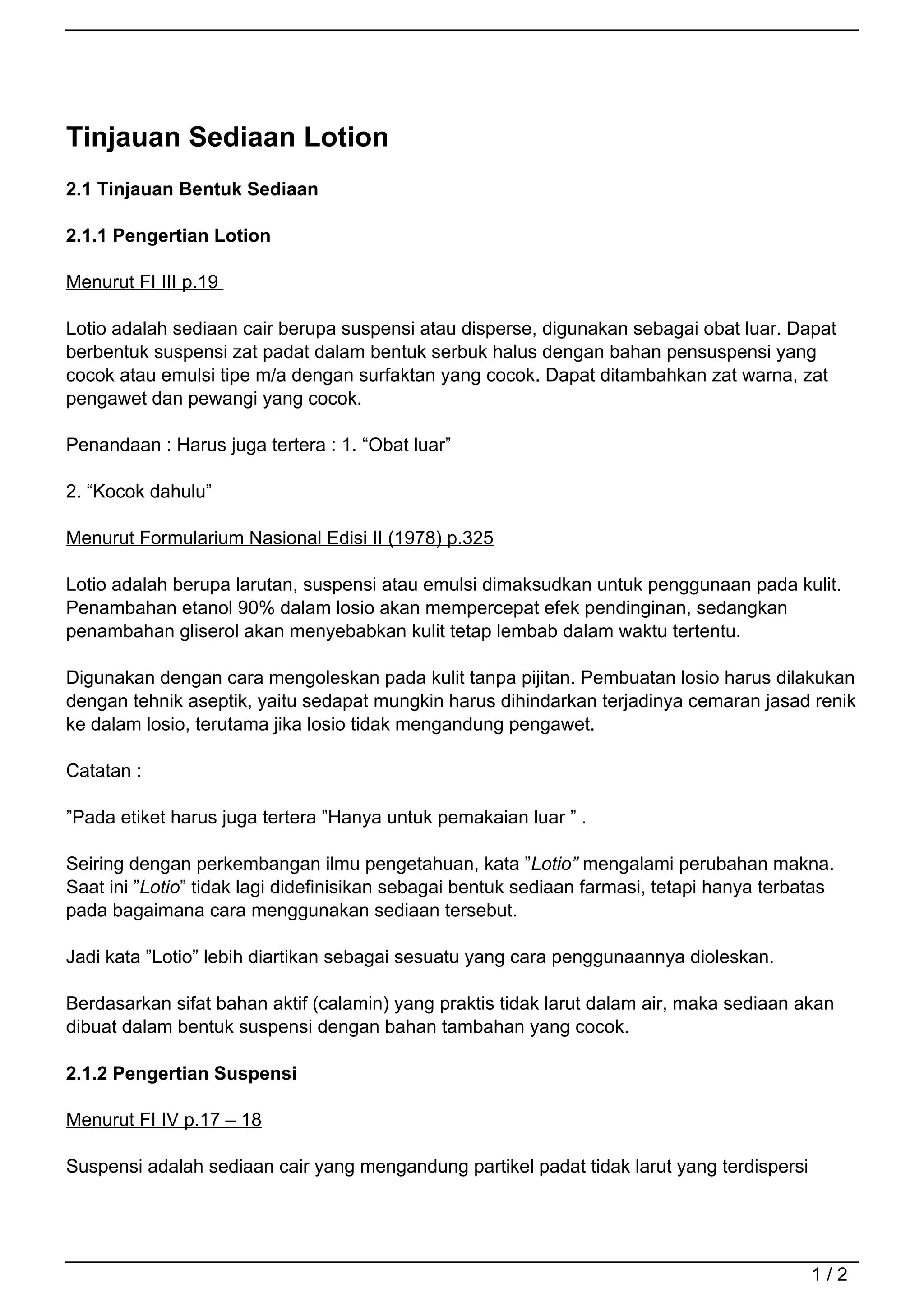 Tinjauan Sediaan Lotion | PDF