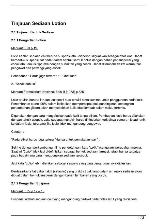 Tinjauan Sediaan Lotion | PDF