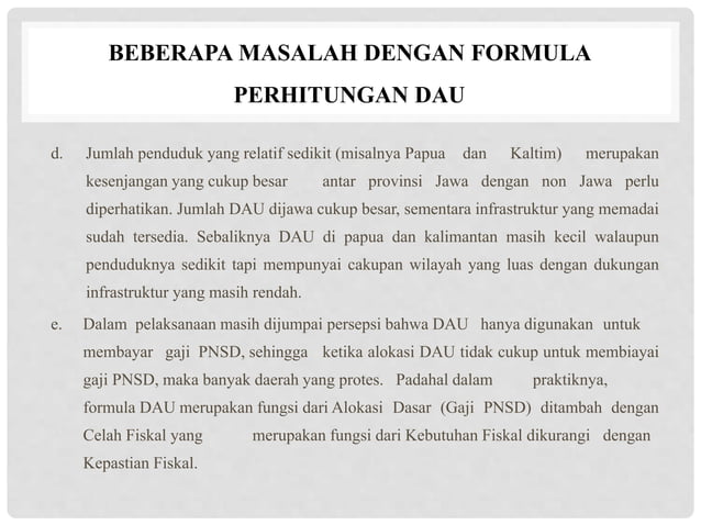 Tinjauan atas formula Perhitungan Dana Alokasi Umum (DAU) ppt | PPTX