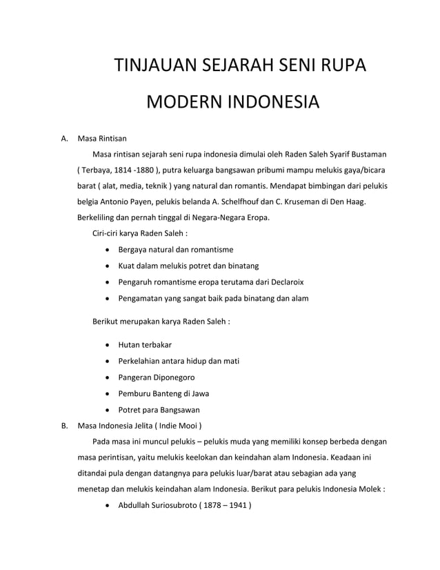 Tinjauan sejarah seni rupa di indonesia | DOCX