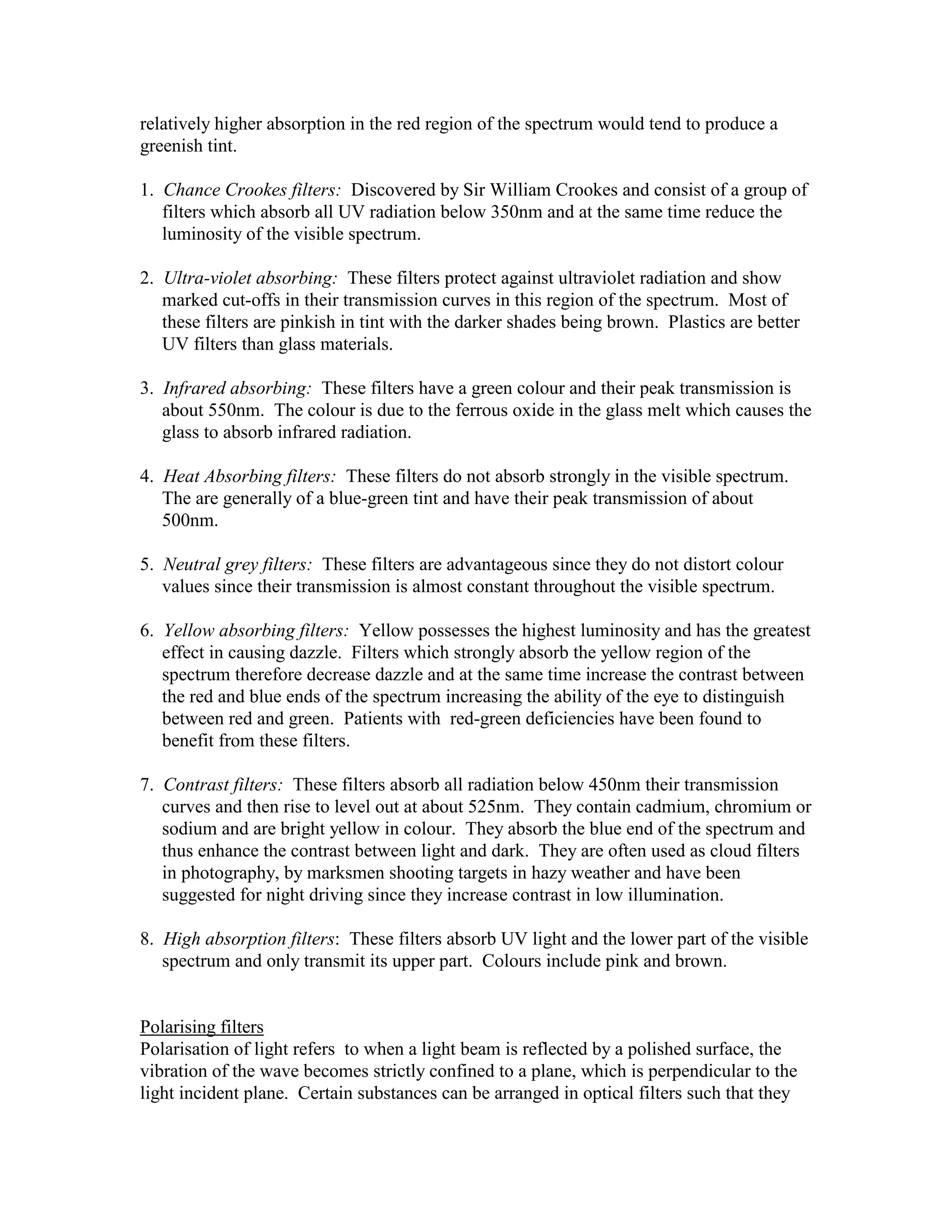 tinted lenses from a book principles of ophthalmic optics | PDF