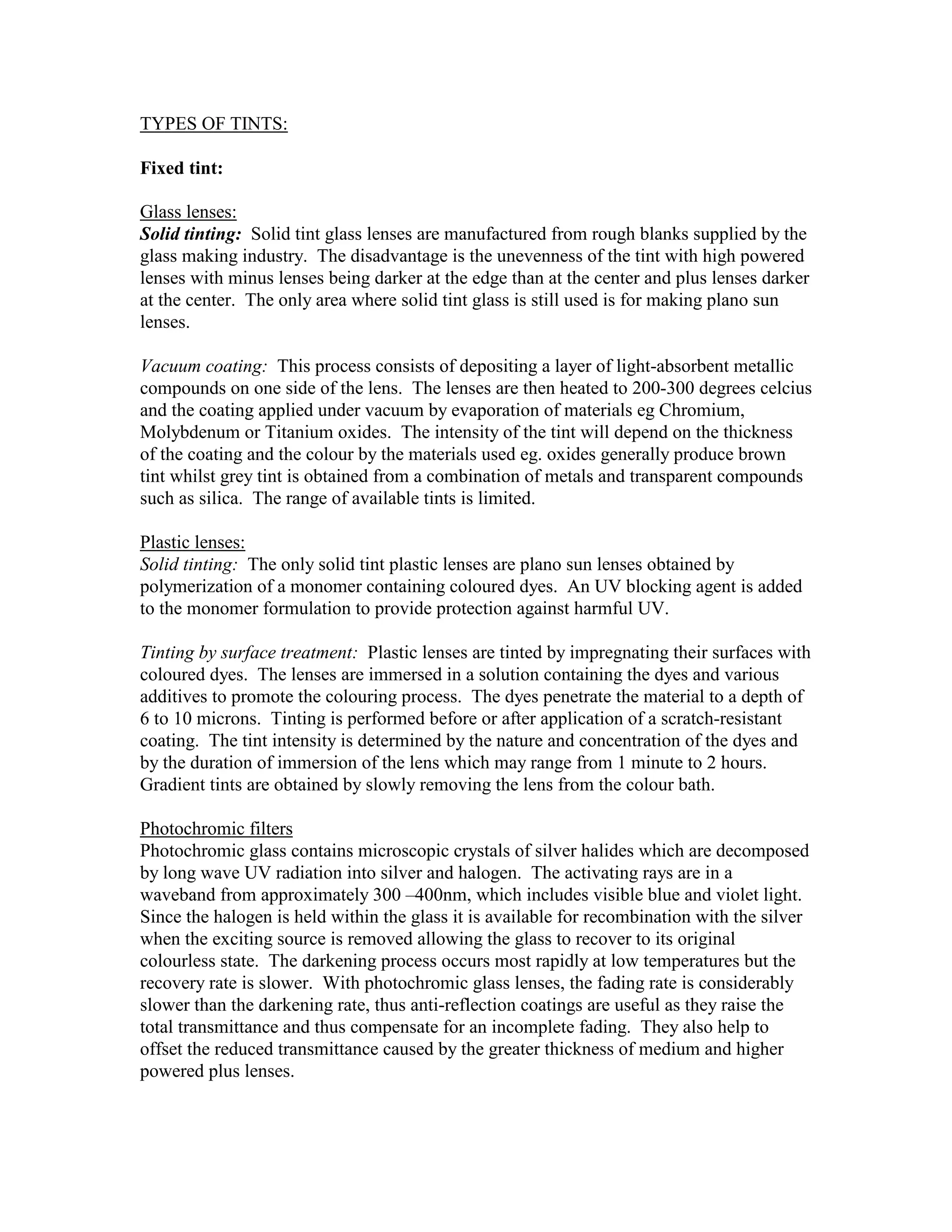 tinted lenses from a book principles of ophthalmic optics | PDF