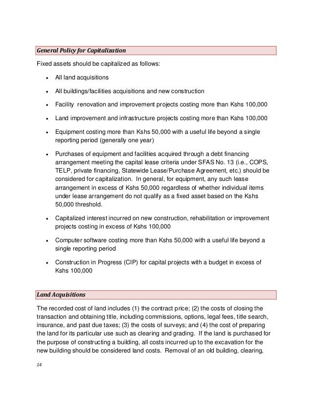 Tintoria capitalisation policy-Fixed asset policy