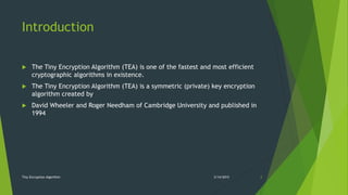 Tiny encryption algorithm | PPTX
