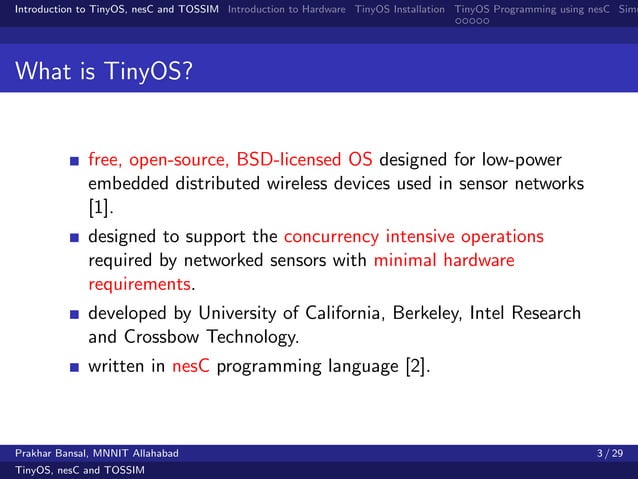 Intoduction to TinyOS, nesC and TOSSIM | PDF | Operating Systems | Computer Software and ...