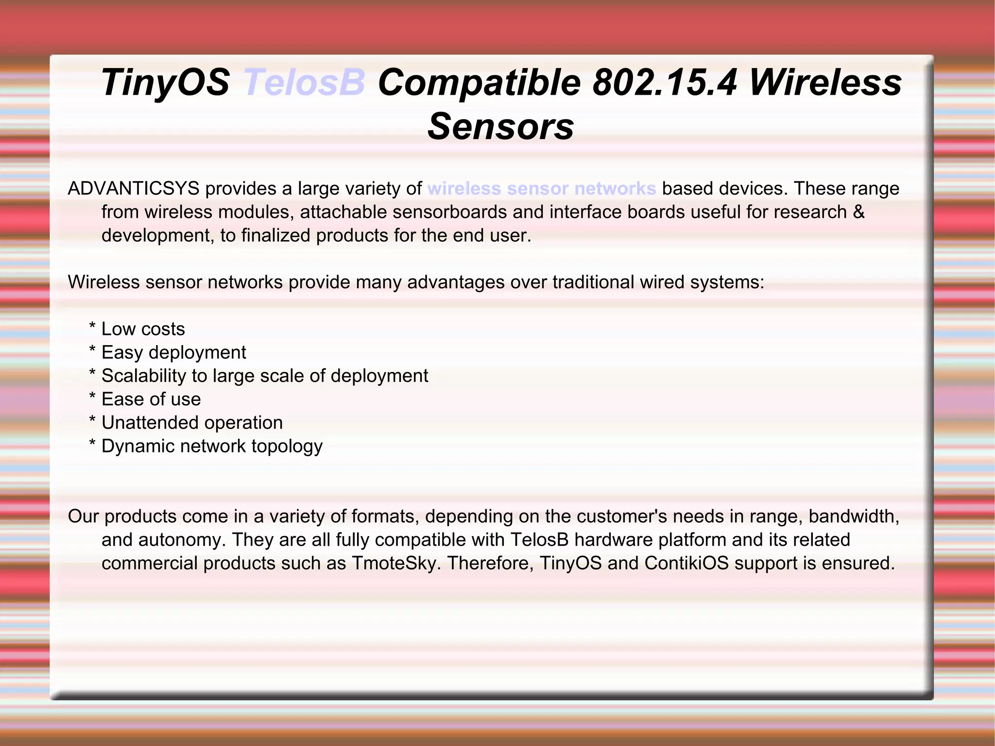 Tiny os telosb compatible 802.15.4 wireless sensors | PPT | Free Download