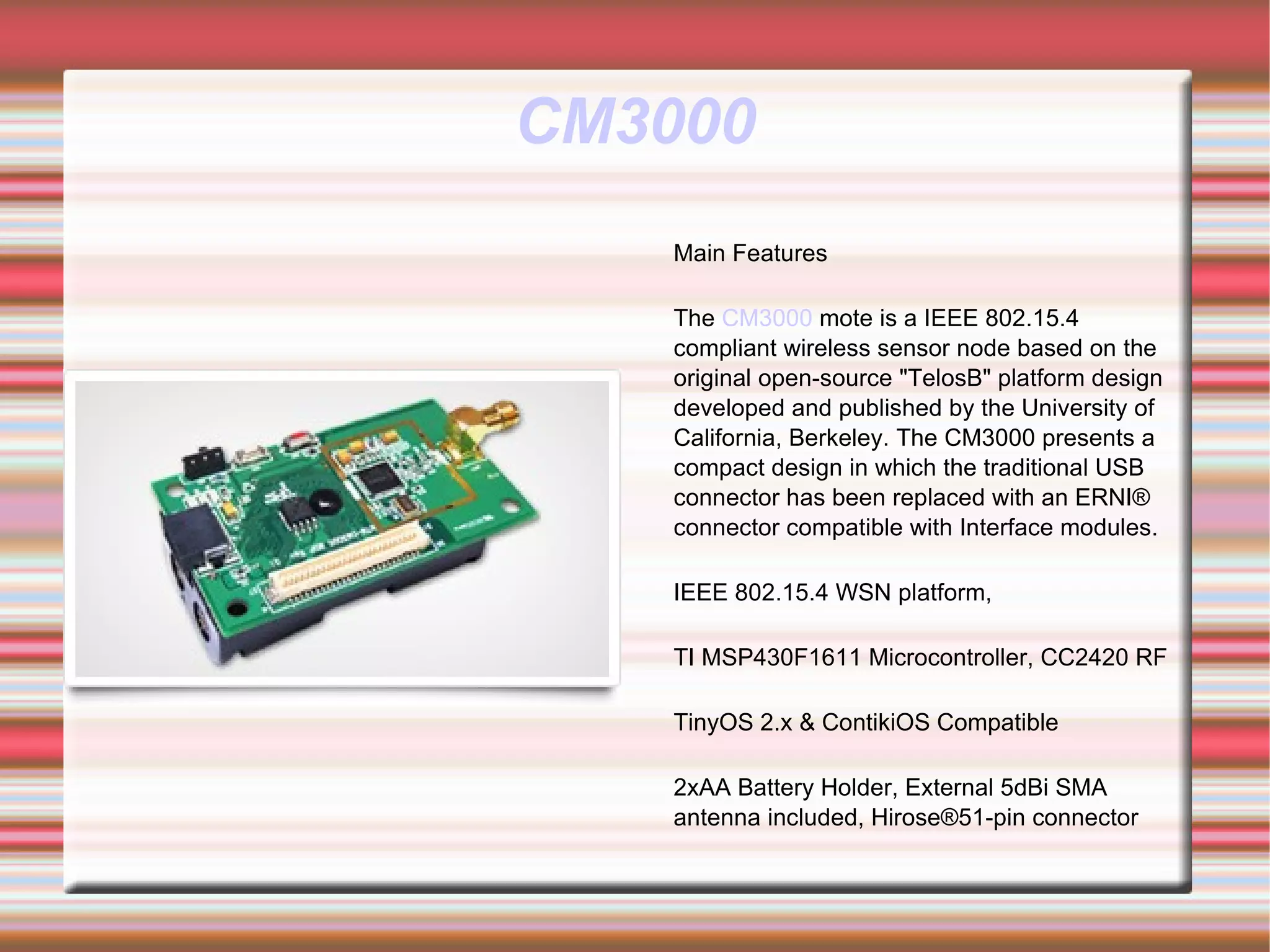 Tiny os telosb compatible 802.15.4 wireless sensors | PPT