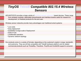 Tiny os telosb compatible 802.15.4 wireless sensors | PPT