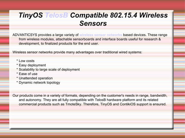 Tiny os telosb compatible 802.15.4 wireless sensors | PPT