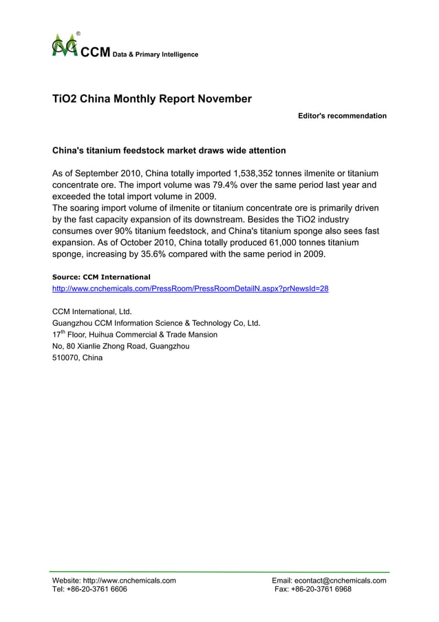 Ti o2 china november editor's recommendation | PDF