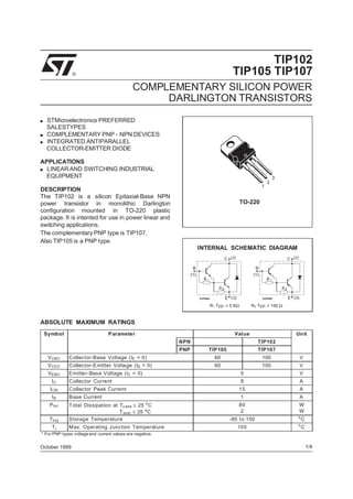 Original PNP Transistor TIP102 TO-220 New STMicroelectronics | PDF