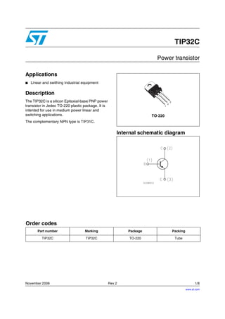 Original COMPLEMENTARY SILICON POWER TRANSISTORS TIP32 TIP32C TO-220F New STMicroelectronics | PDF