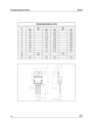 Original COMPLEMENTARY SILICON POWER TRANSISTORS TIP32 TIP32C TO-220F New STMicroelectronics | PDF