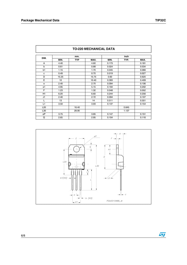 Original COMPLEMENTARY SILICON POWER TRANSISTORS TIP32 TIP32C TO-220F New STMicroelectronics | PDF