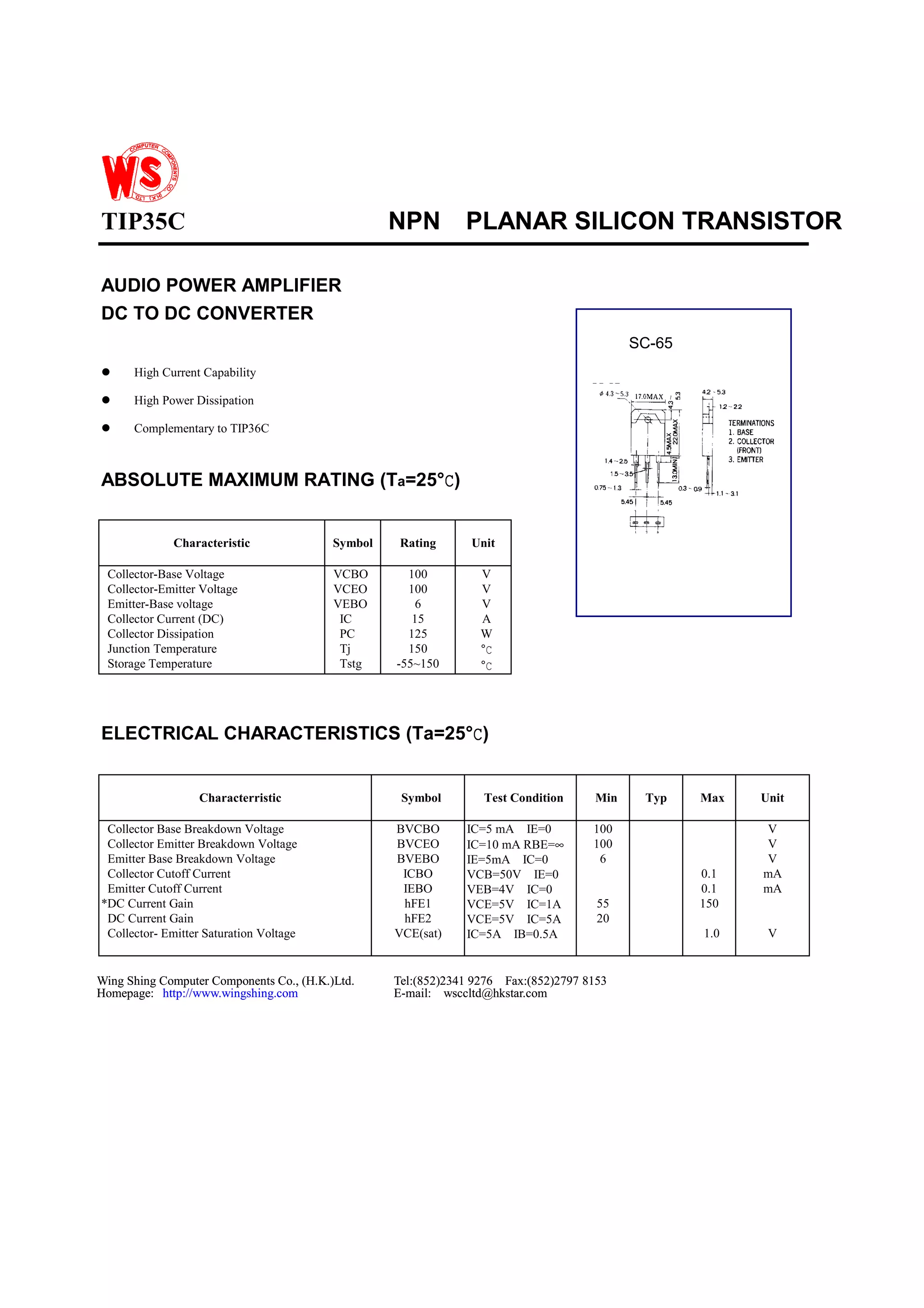 Original Transistor NPN TIP35C TIP35 TO-247 25A 100V New ST | PDF