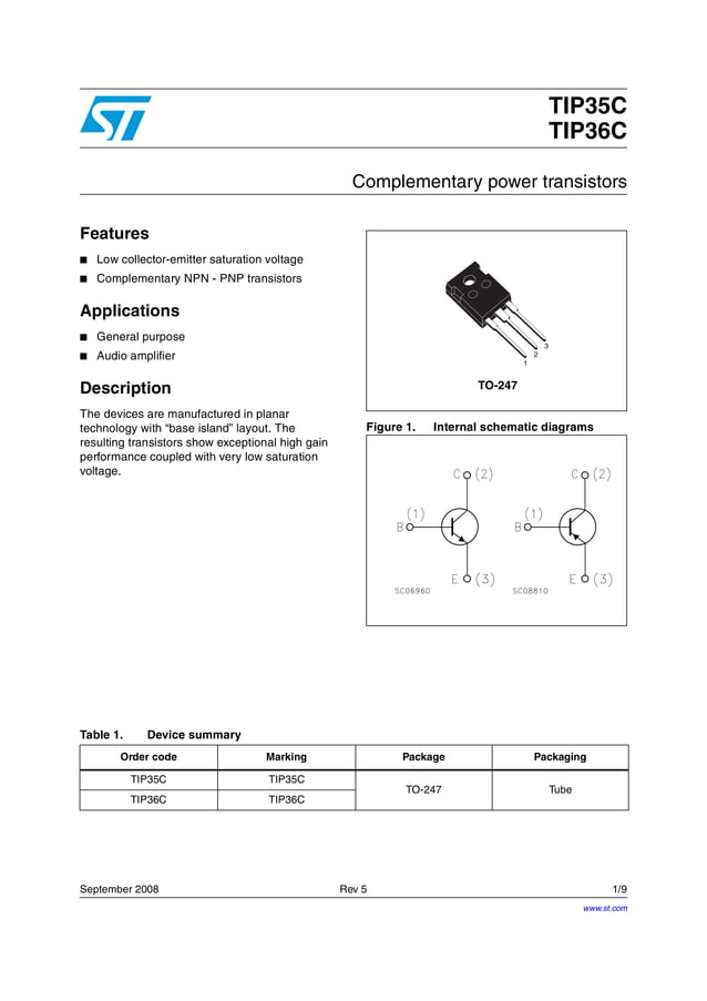 Original Transistor PNP TIP36C TIP36 TO-247 25A 100V New ST | PDF | Computer Peripherals | Computing