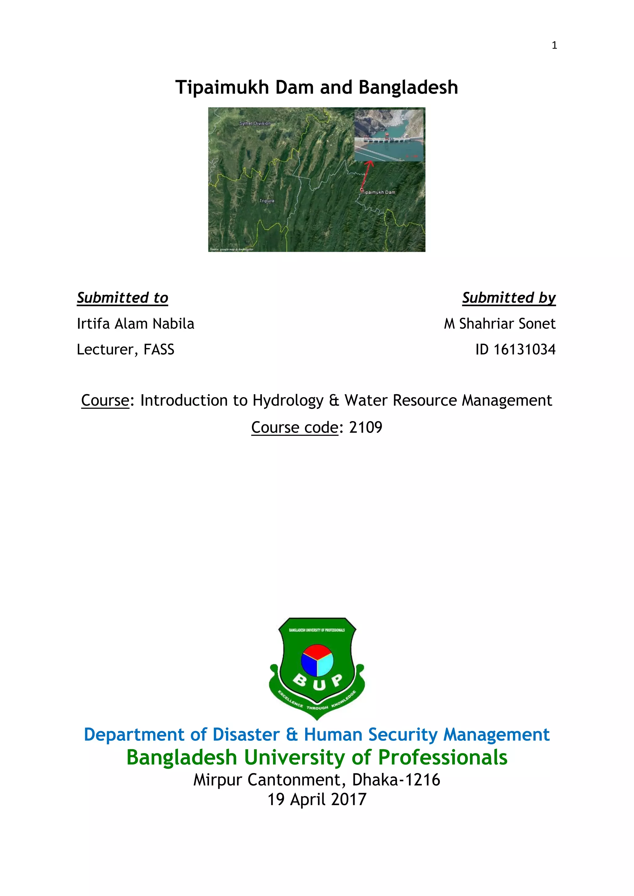 Tipaimukh dam & Bangladesh- M Shahriar Sonet | PDF