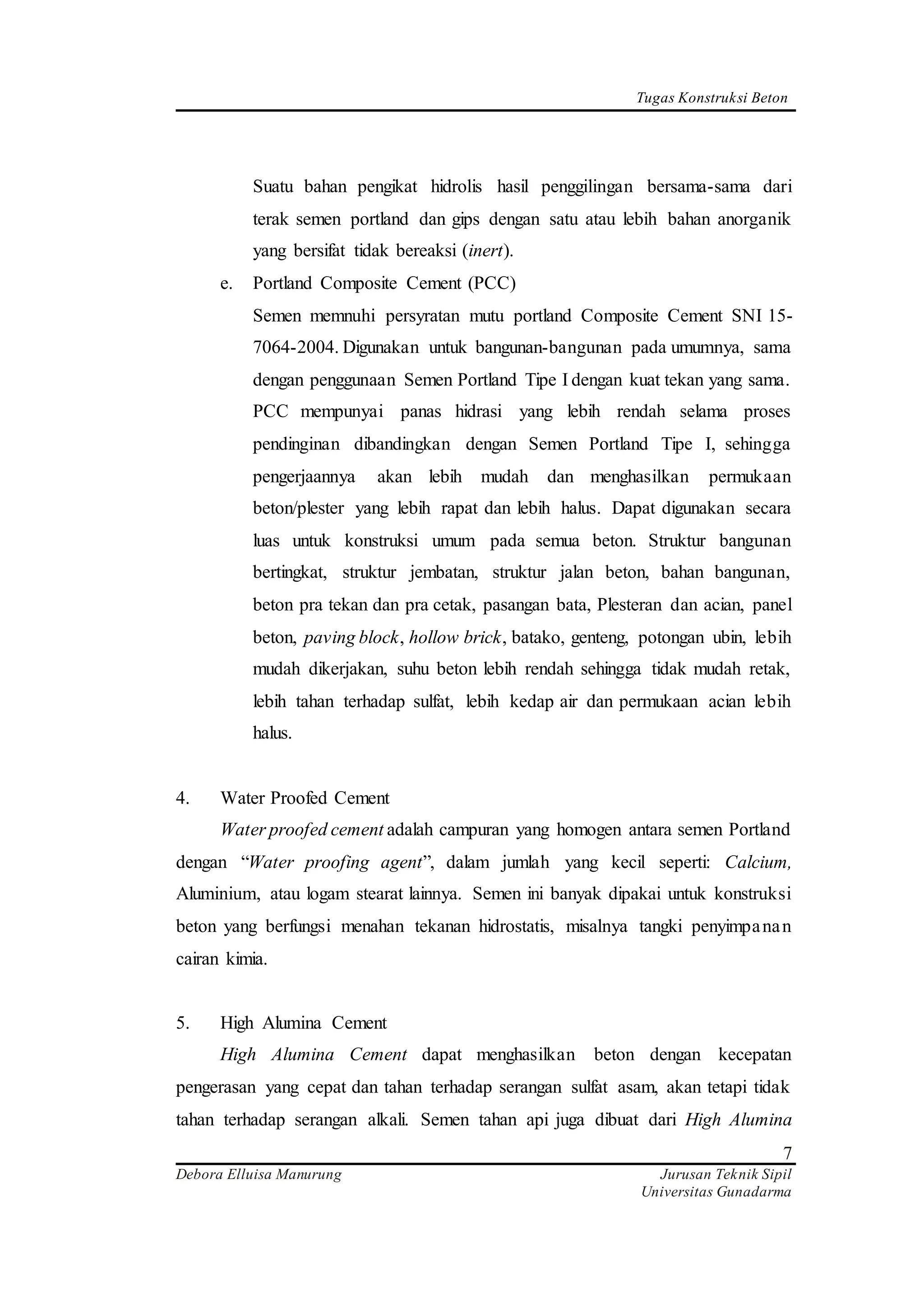 Tipe-Tipe Semen (Konstruksi Beton) | DOCX