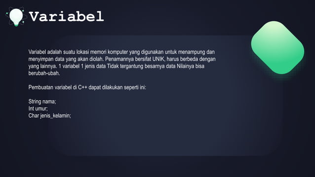 TIPE DATA, IDENTIFIER, VARIABEL, DAN KOMETAR C++ IRSYANDI SYAM.pptx