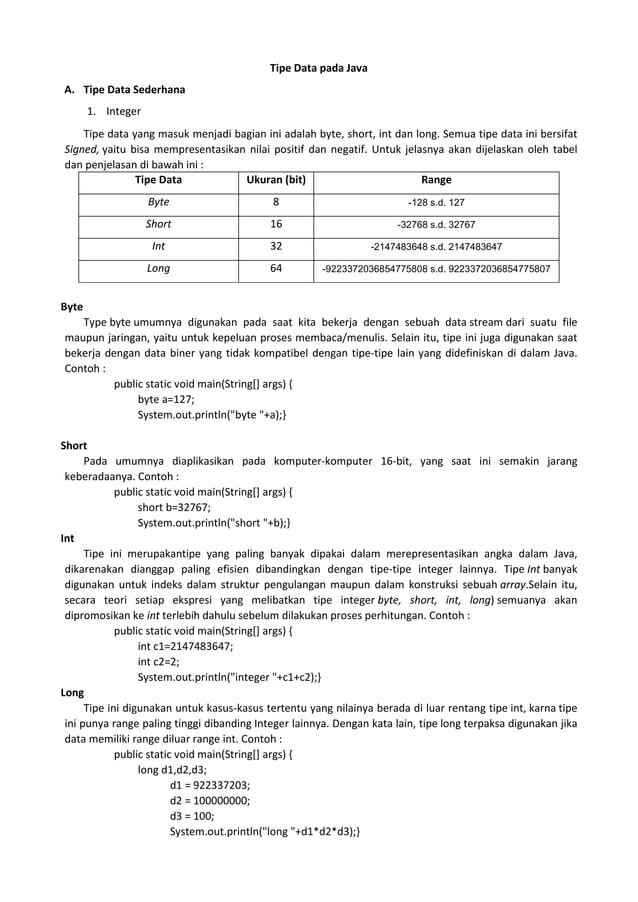 Tipe Data pada Bahasa Java | PDF