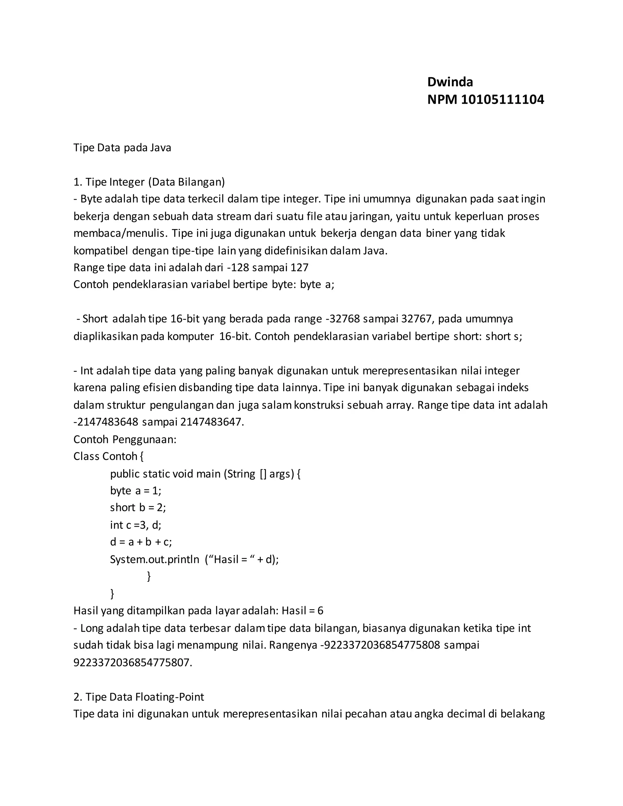 Tipe data pada java | PDF