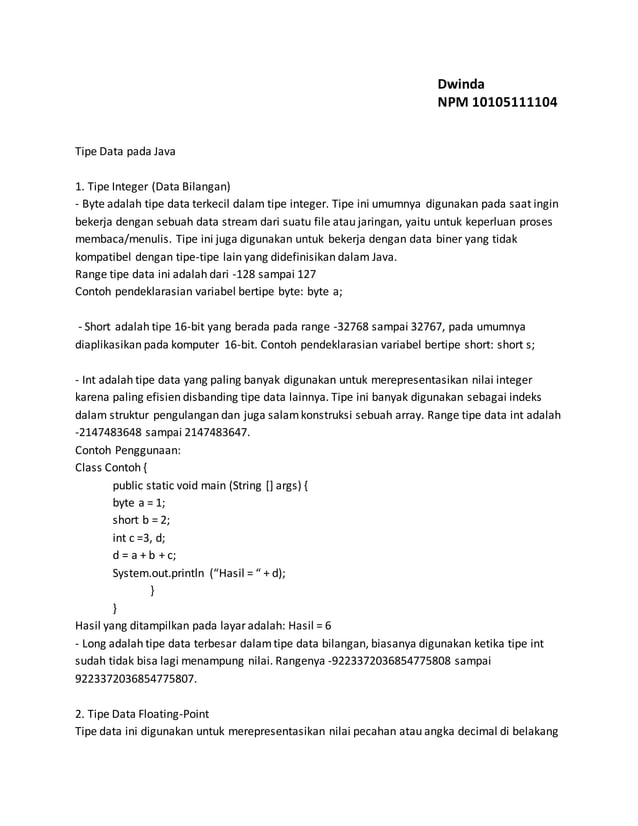 Tipe data pada java | PDF