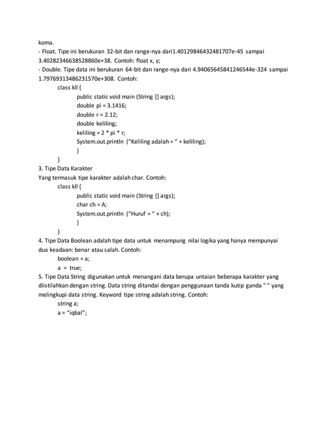 Tipe data pada java | PDF