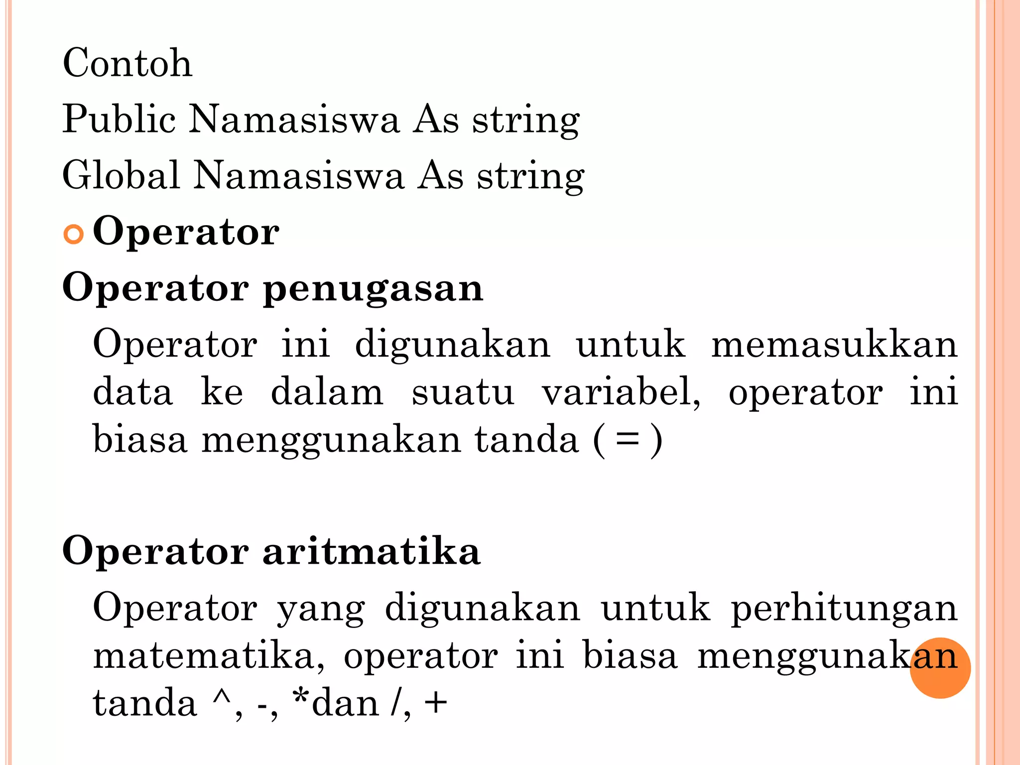 ppt Tipe data,variabel, operator | PPTX