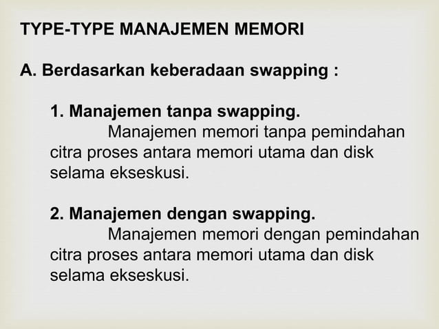 Tipe manajemen memori pada sistem operasi | PPTX