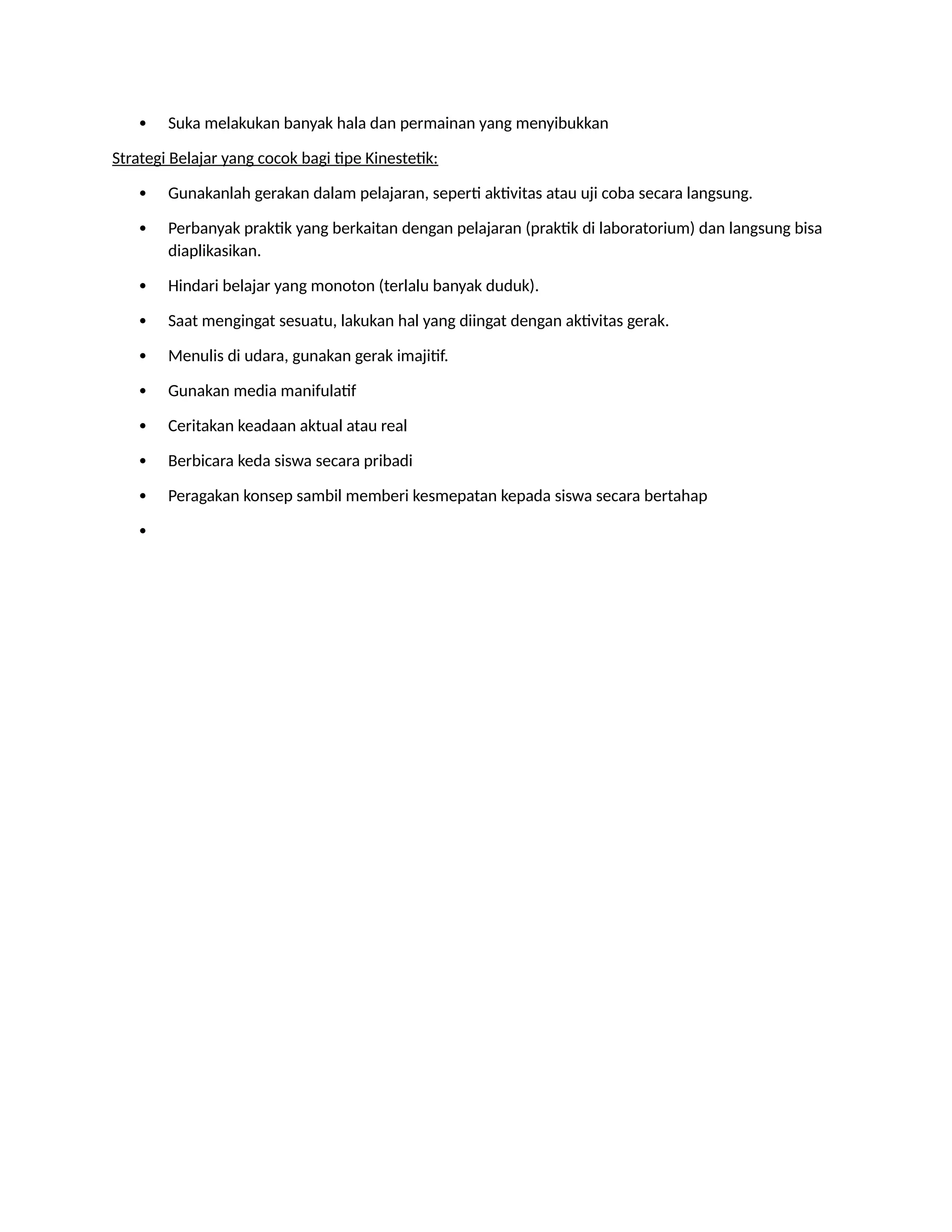 TIPE VISUAL auditorial dan kinestetik dalam menentukan gaya belajar | PDF