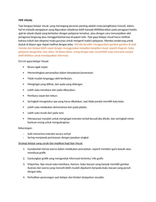 TIPE VISUAL auditorial dan kinestetik dalam menentukan gaya belajar | PDF