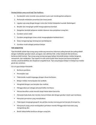 TIPE VISUAL auditorial dan kinestetik dalam menentukan gaya belajar | PDF