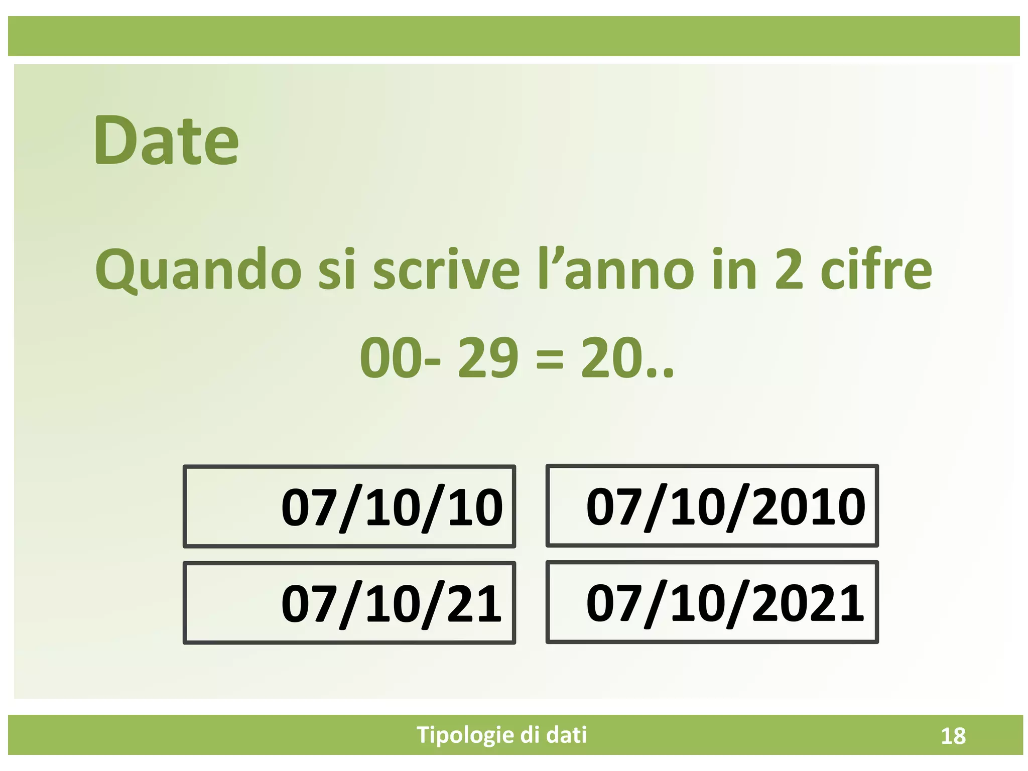 Tipologie di dati | PPTX | Databases | Computer Software and Applications
