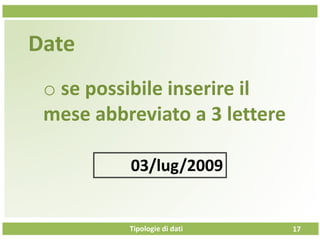 Tipologie di dati | PPTX | Databases | Computer Software and Applications