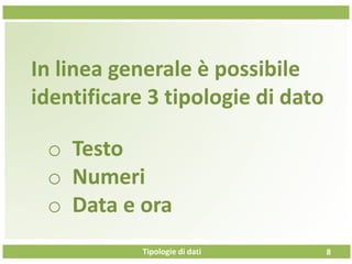 Tipologie di dati | PPTX | Databases | Computer Software and Applications