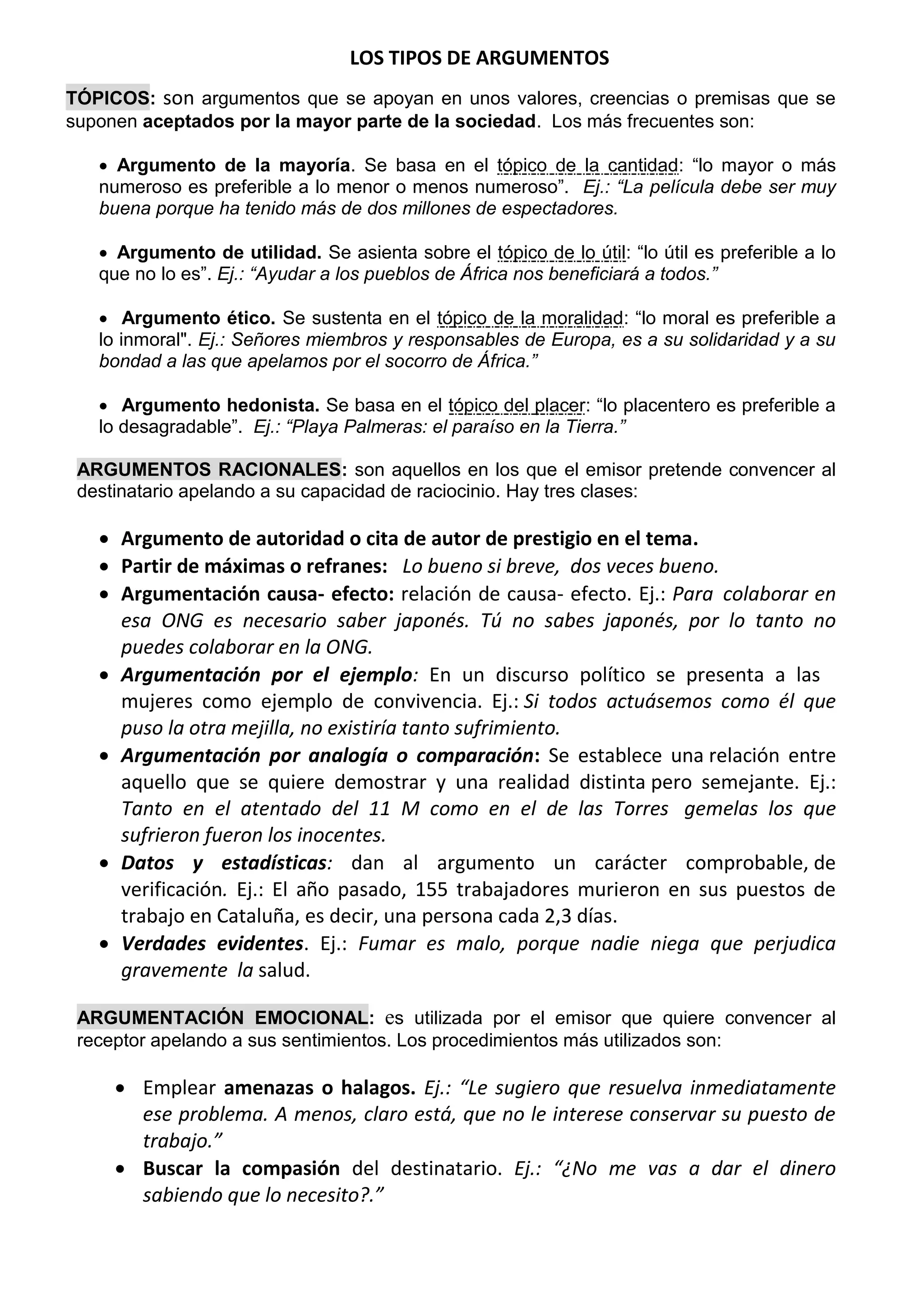Tipos de argumentos | PDF