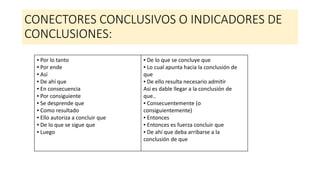 Tipos de conectores lingüístico argumentativos | PPTX