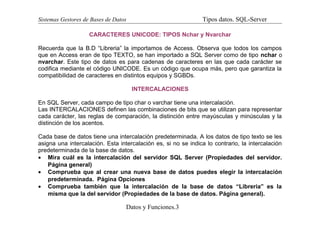 Tipos de datos. Ejercicios en SQL Server | PPT