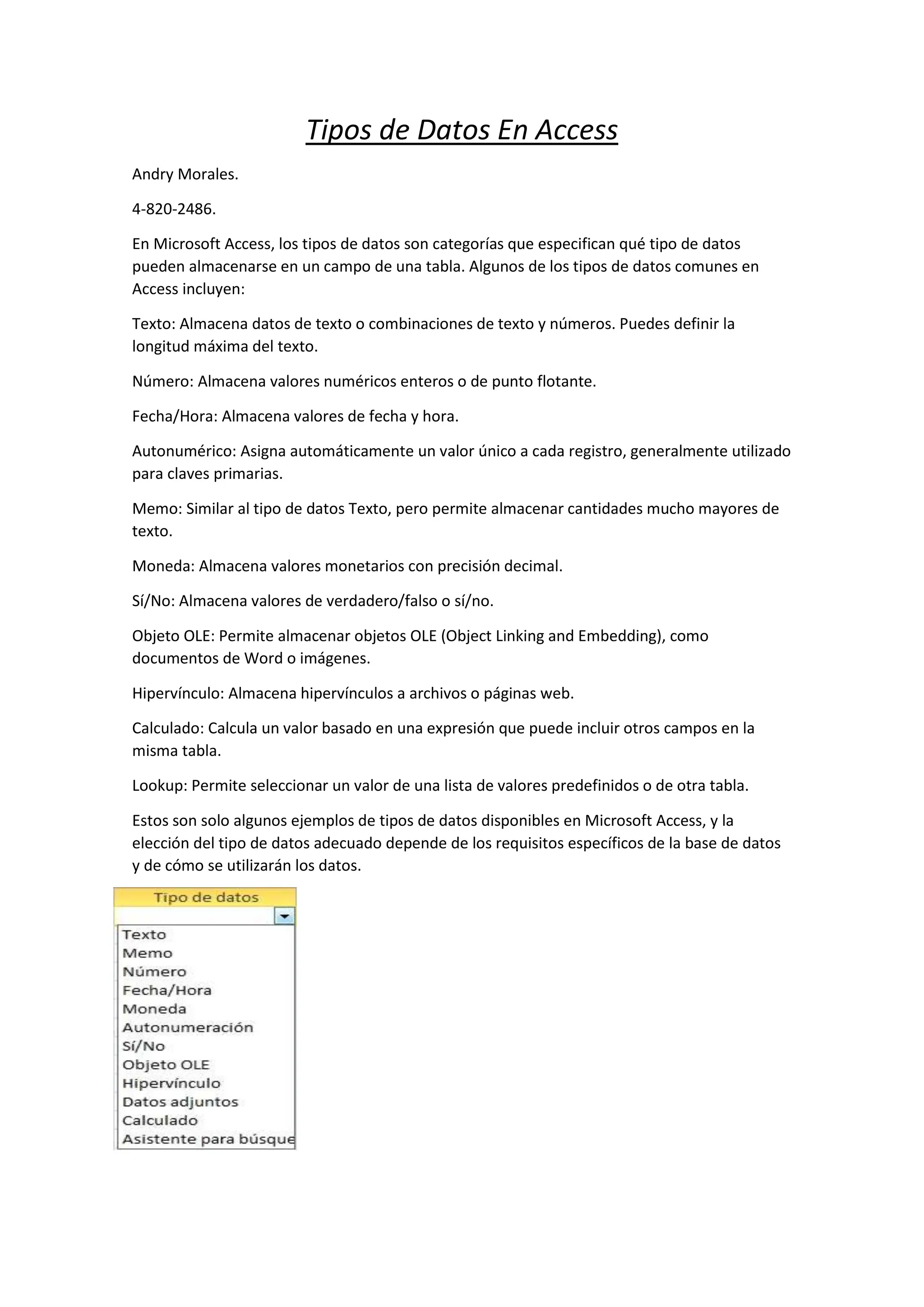 Tipos de Datos En Access................ | PDF