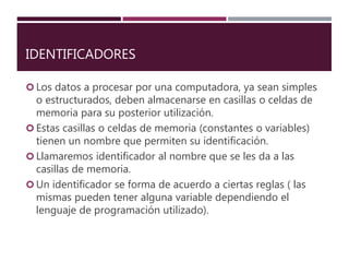 Tipos de datos, identificadores, variables y constantes | PPTX