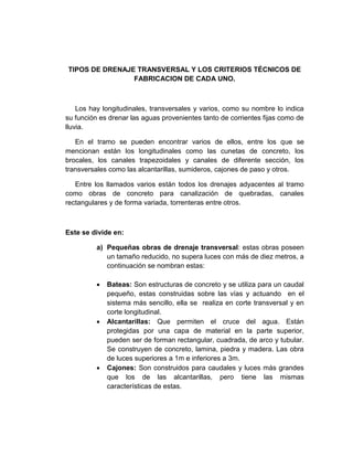 Tipos de drenaje transversal y los criterios técnicos de fabricacion de ...