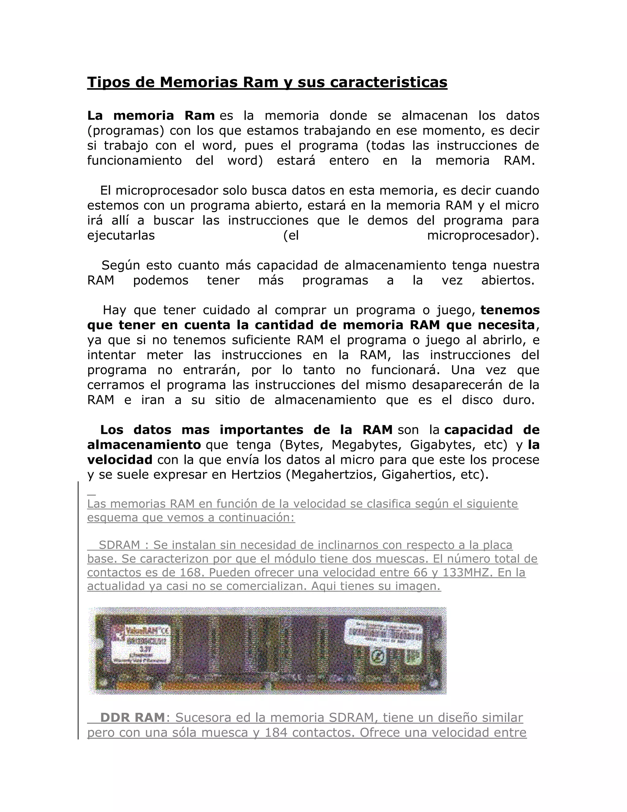 Tipos de memorias ram y sus caracteristicas | PDF