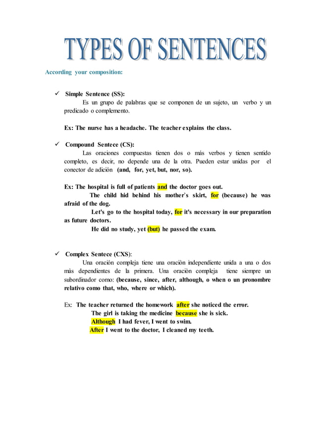 Tipos de Oraciones 2 | PDF