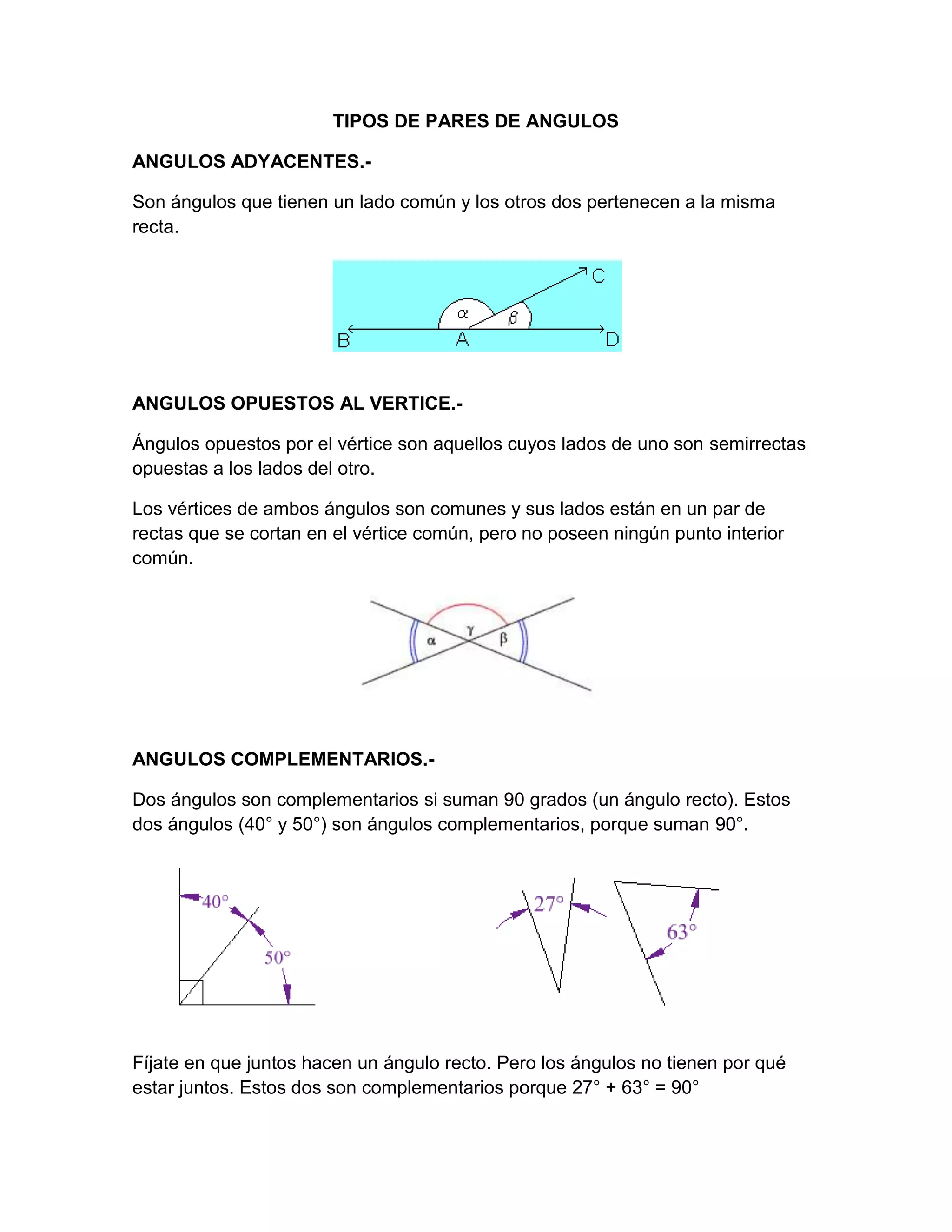 Tipos De Pares De Angulos