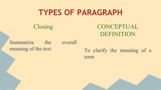 TYPES OF PARAGRAPH | PPTX