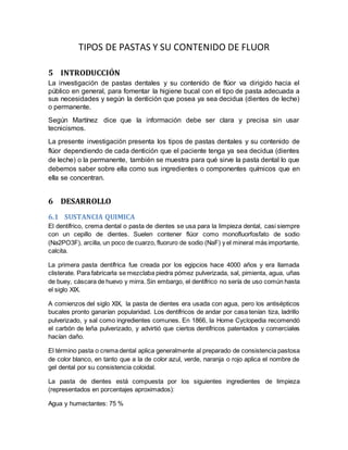 Tipos de pastas y su contenido de flúor | DOCX