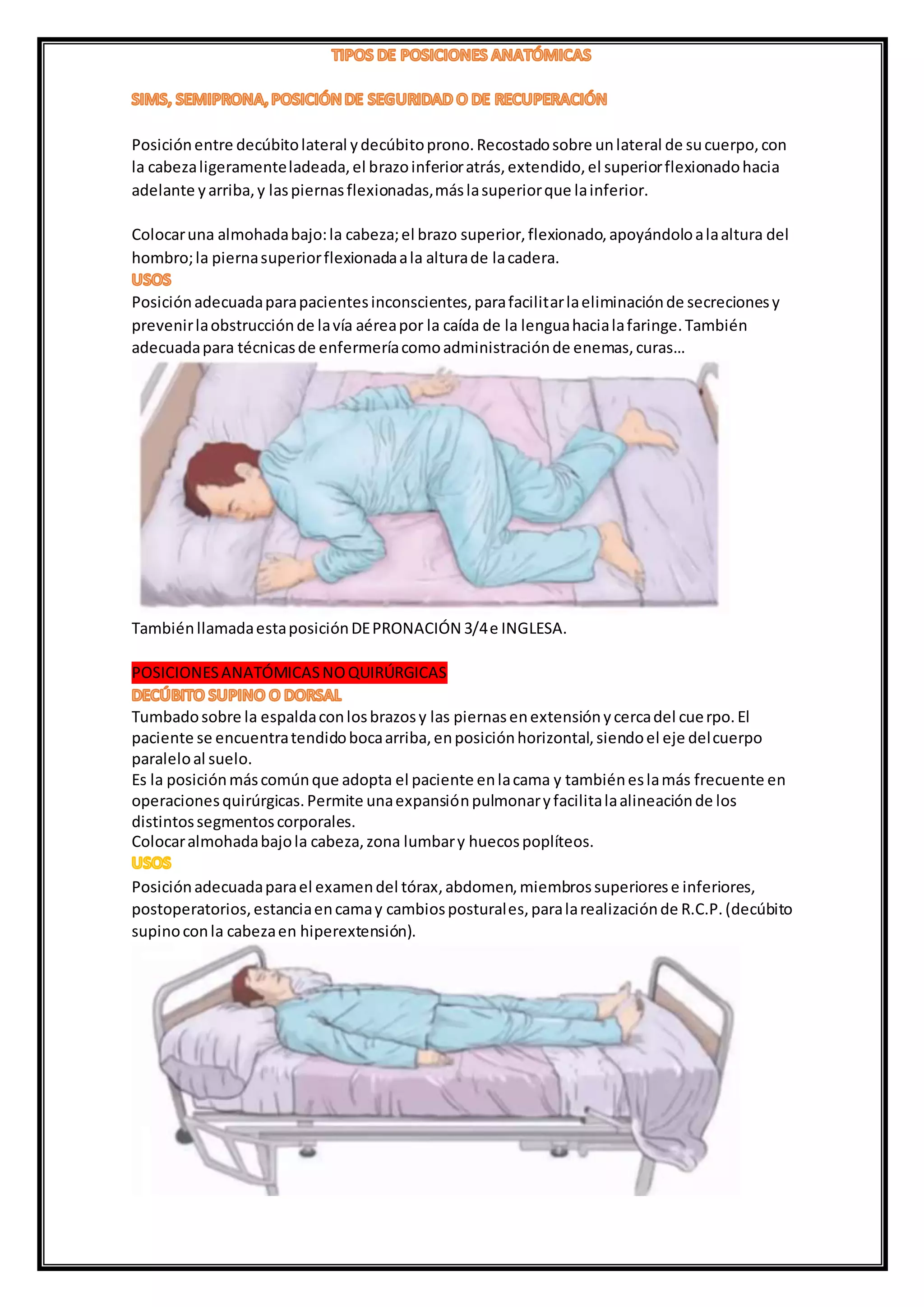 Tipos de posiciones del paciente encamado | DOCX