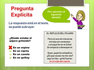 Comprensión lectora a nivel explícito e implícito | PPT