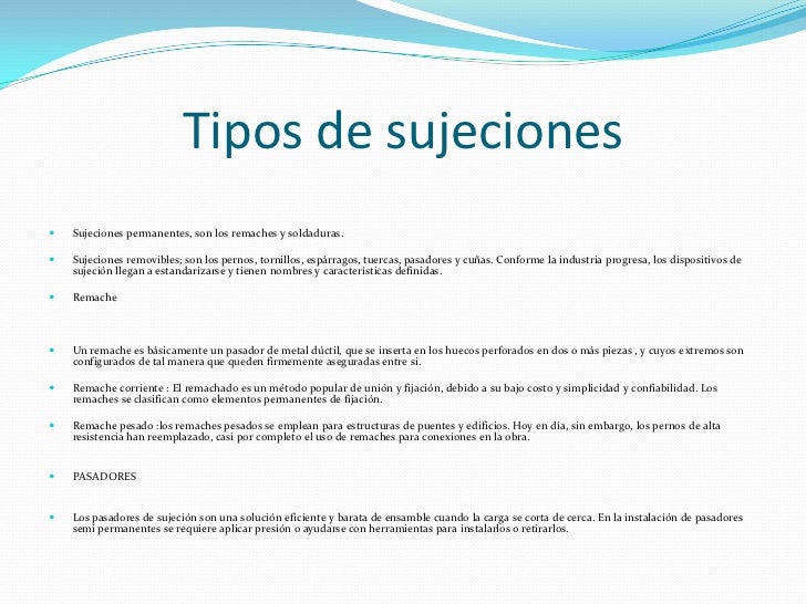 Tipos de sujeciones