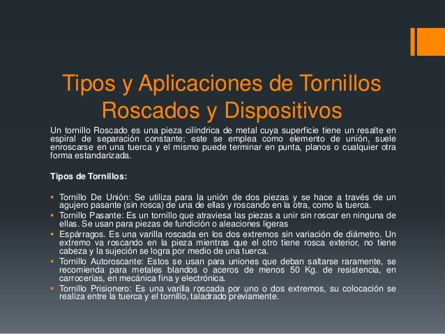 Tipos de tornillos y clasificación